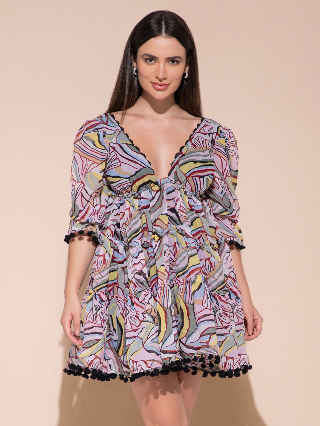 Pom Pom Frill Short Dress – Londonsnitch